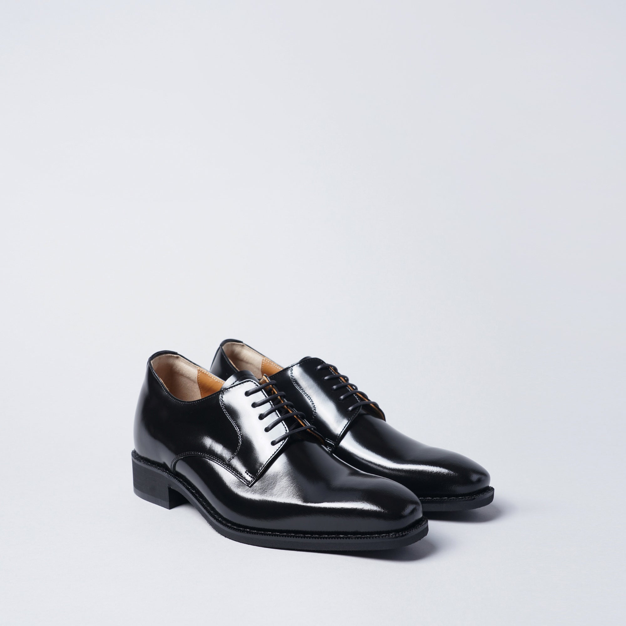 Cowhide leather long-nose open lace plain 6cm heel-up shoes No.1931 ...